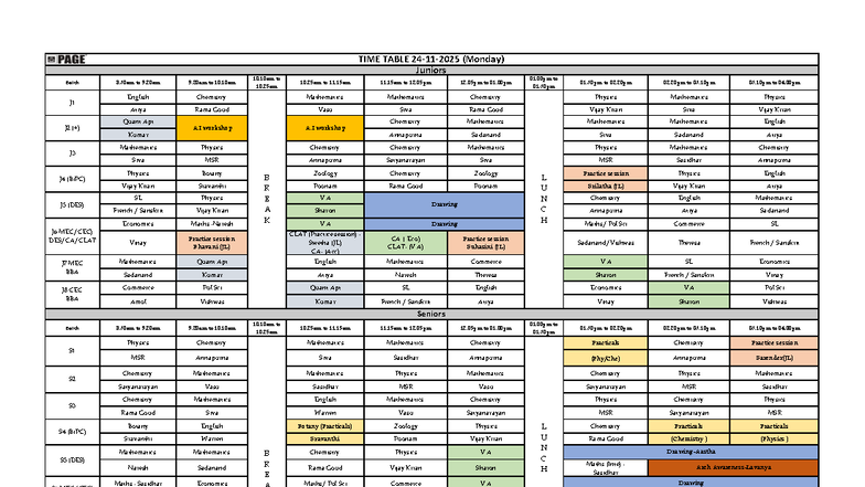JR & SR Timetable (BiPC & DES) - 24 Nov 2025 - Studocu