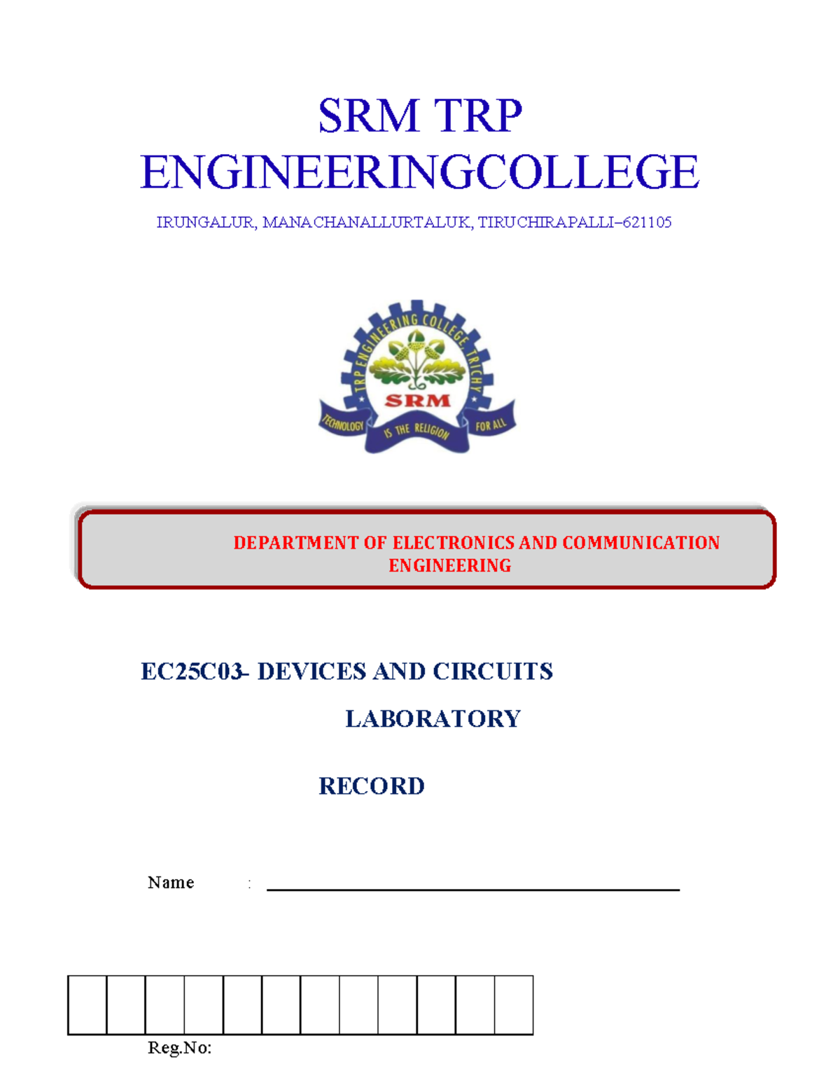 EC25C03 Devices and Circuits Lab Record - SRM TRP Engineering College ...