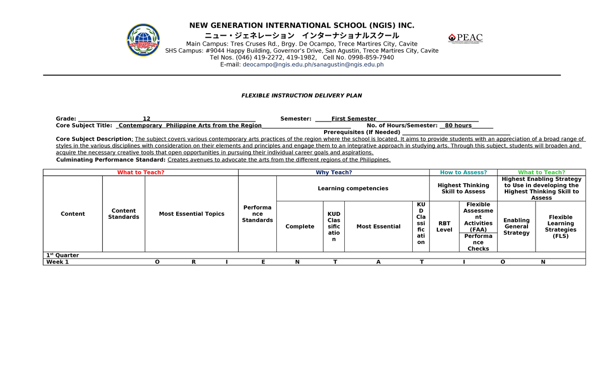 FIDP-CPAR 2024 - Syllabus and Framework for Grade 12 Contemporary Arts - Studocu