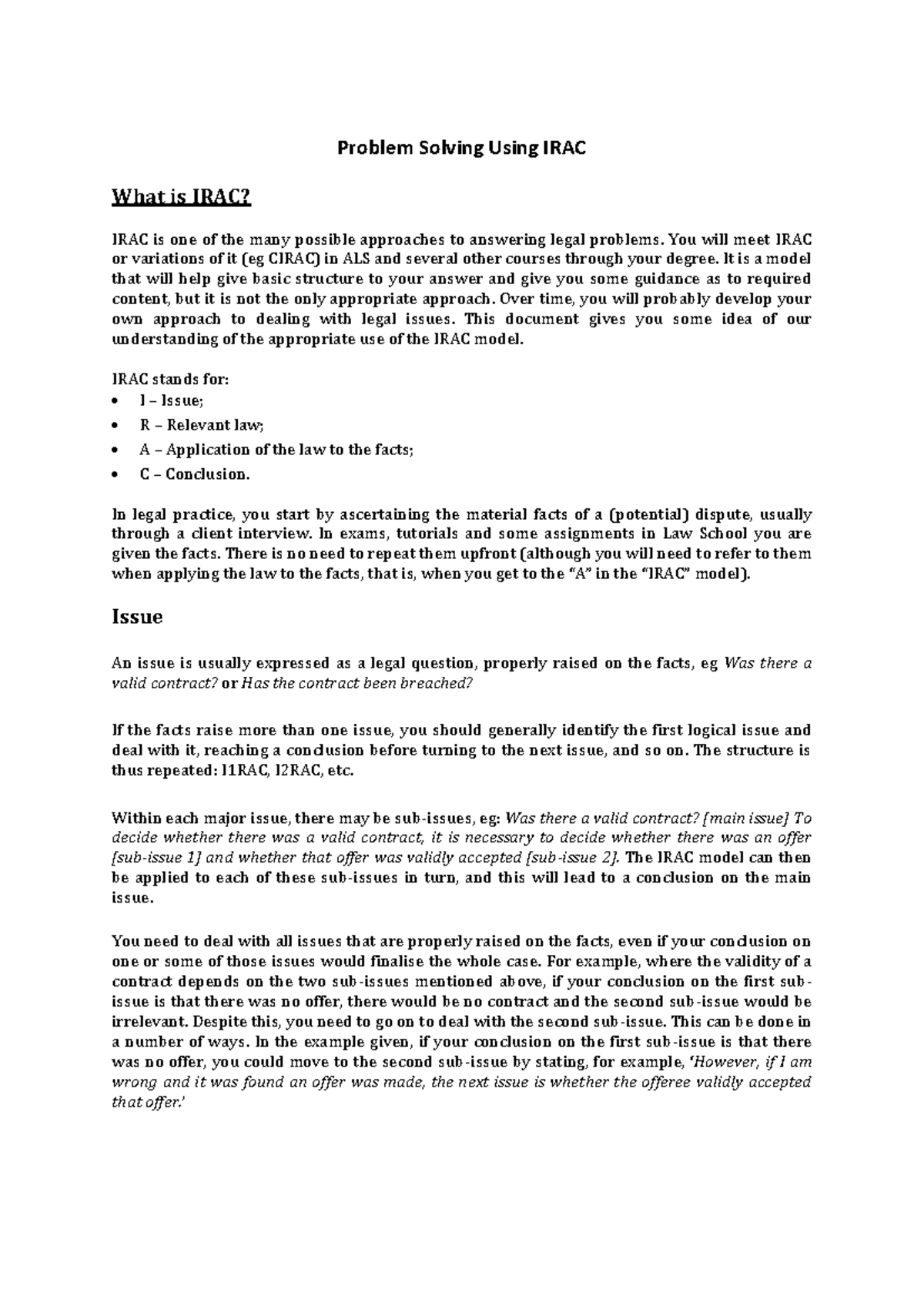 IRAC Method for Legal Problem Solving: A Comprehensive Guide - Studocu