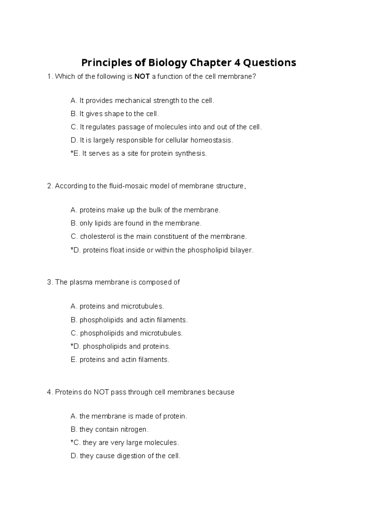 Principles of Biology (Course Code) Chapter 4: Membrane Transport Qs ...