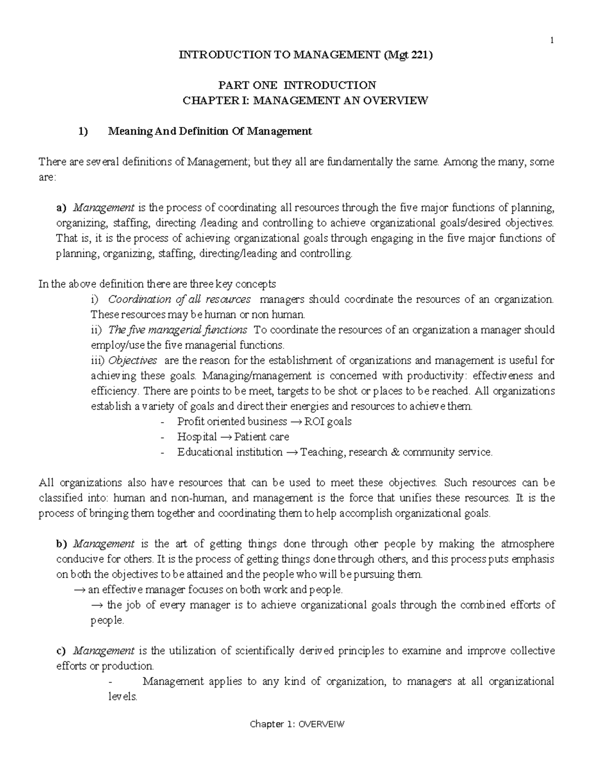 MGT 221: Chapter 1 - Overview of Management Principles and Functions ...