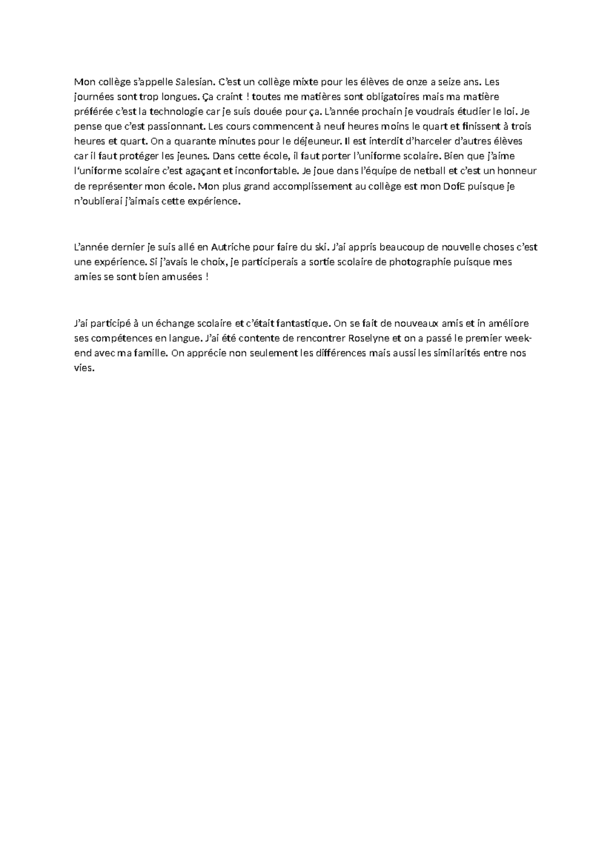 Mon Collège Salesian - Expériences et Activités Scolaires - Studocu