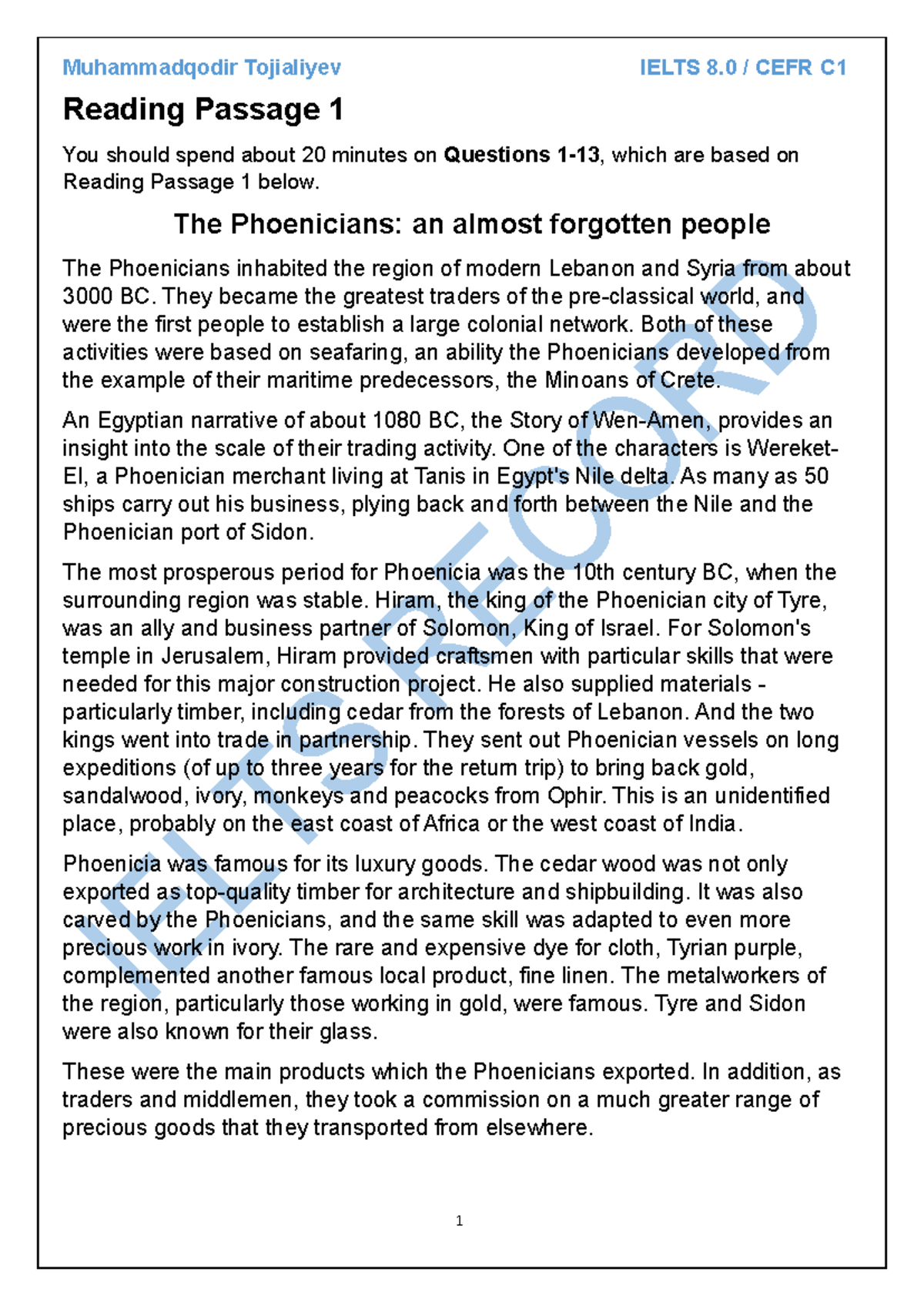 Reading Passage 1: The Phoenicians - An Almost Forgotten People (IELTS ...