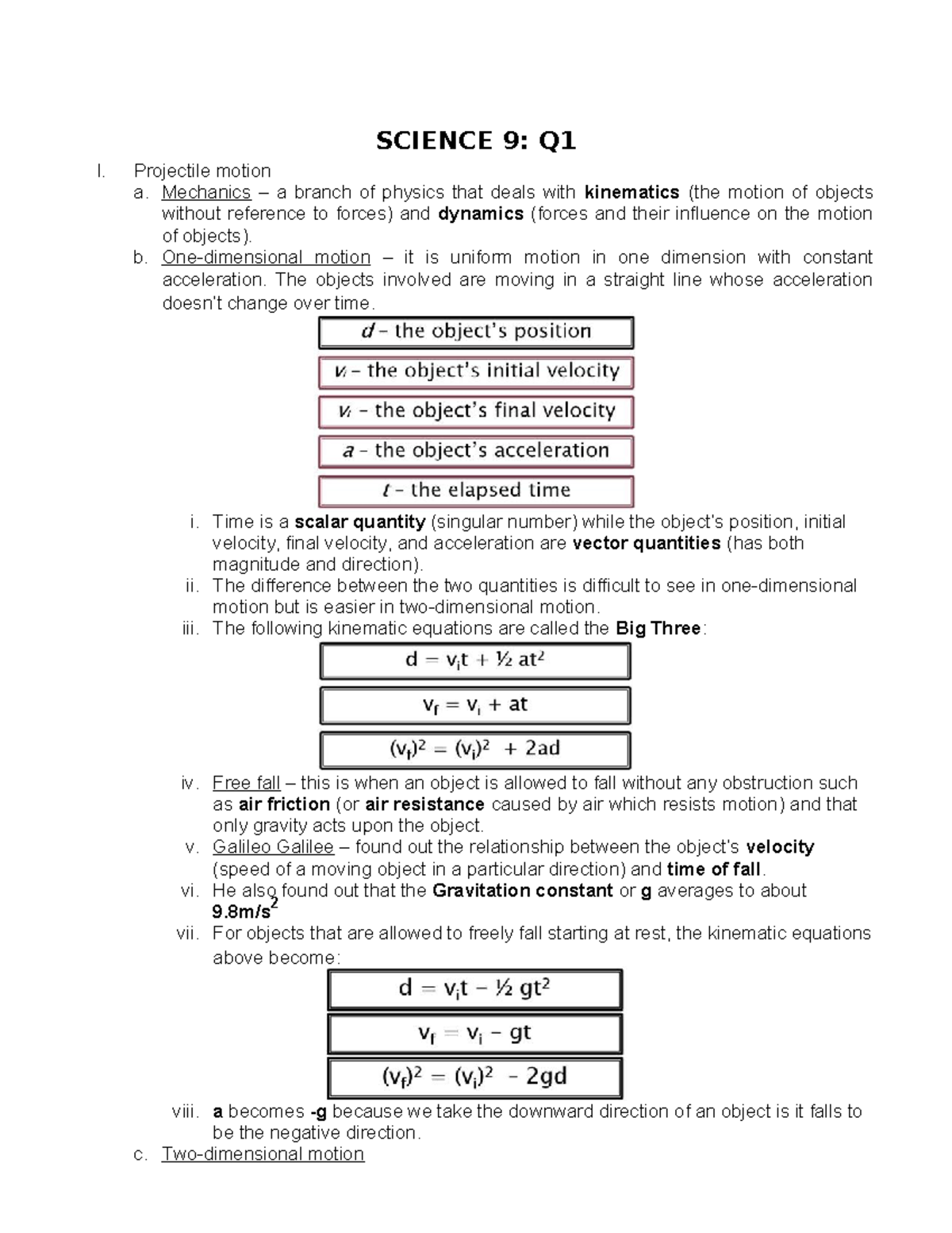 SCIENCE 9: Q1 Projectile Motion Overview and Key Concepts - Studocu