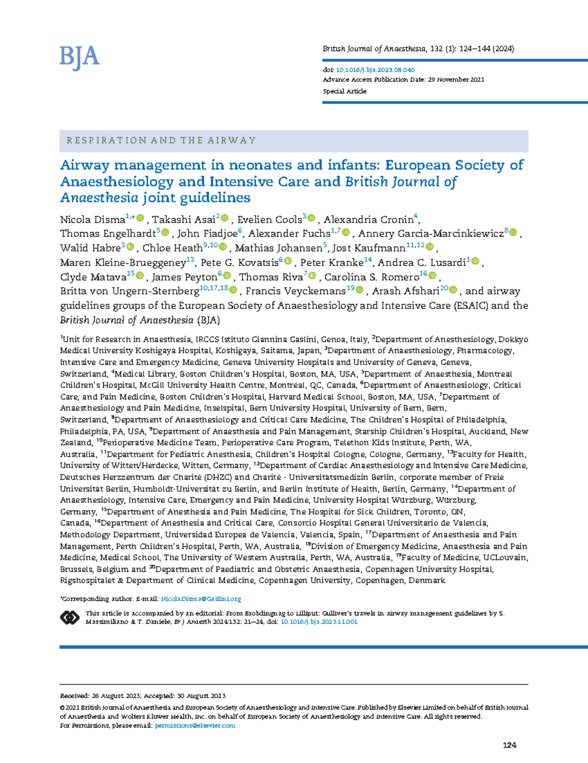 Airway Management Guidelines for Neonates and Infants: ESAIC & BJA 2024 ...