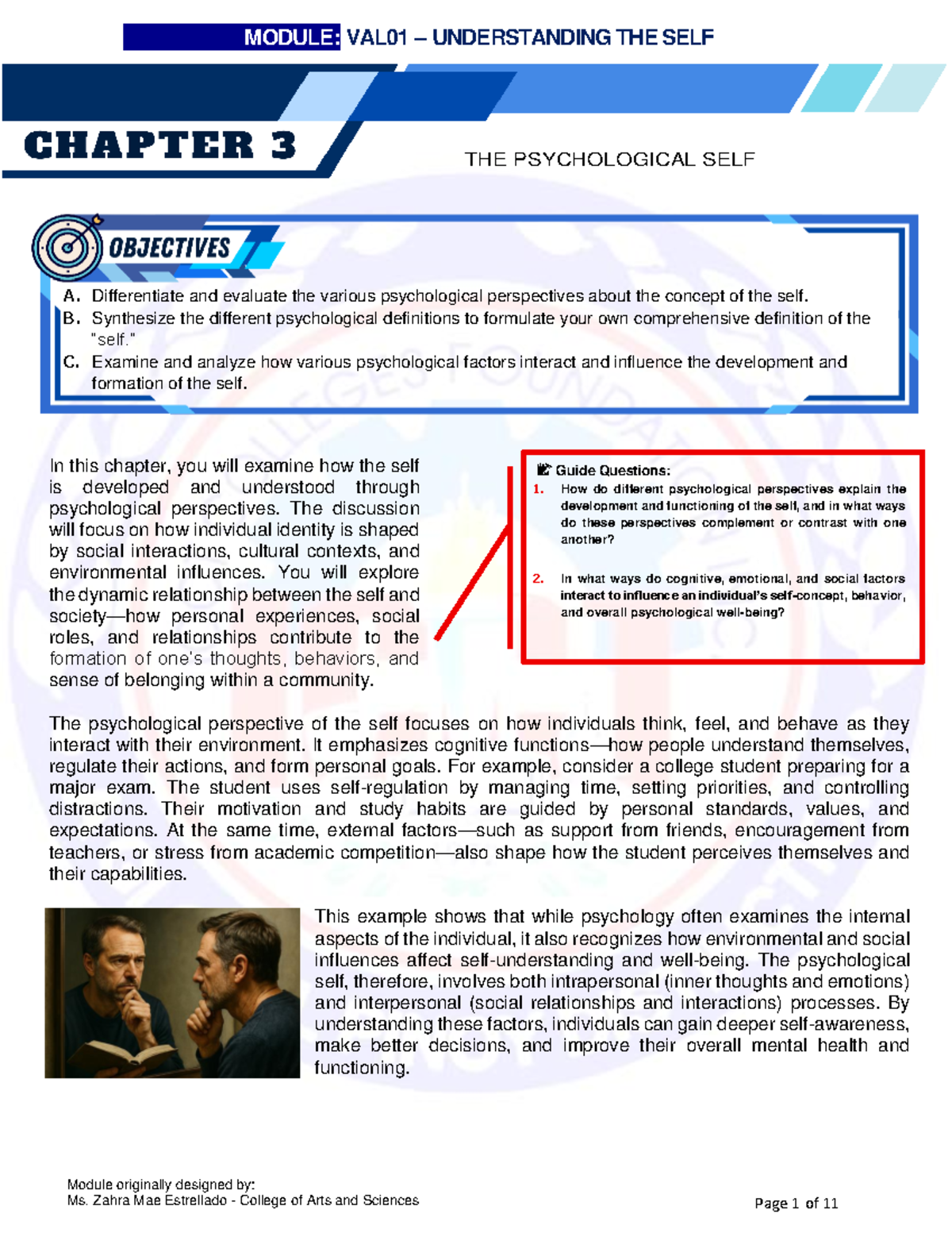 VAL01 - Understanding the Psychological Self: Perspectives and ...