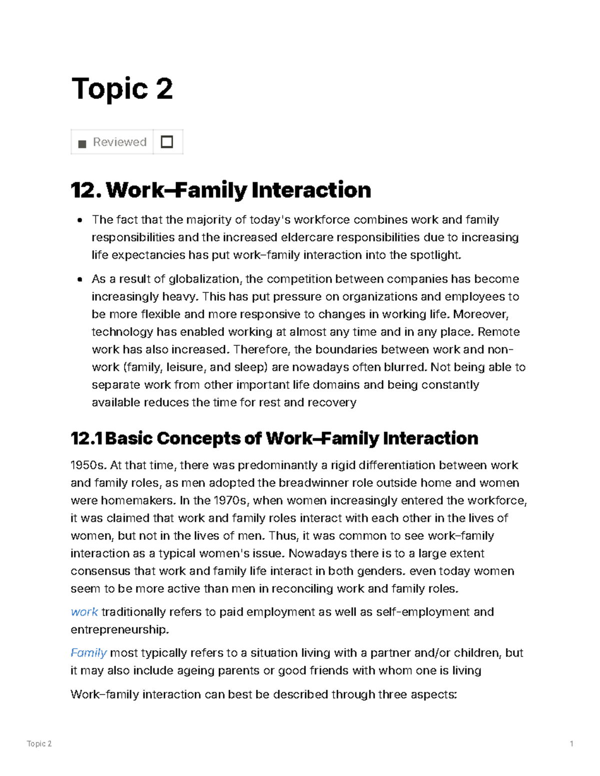Topic 2: Interaction of Work and Family Responsibilities in Modern Life ...
