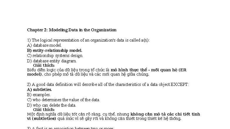 Chapter 2: Data Modeling in Organizations - Key Concepts and Definitions - Studocu