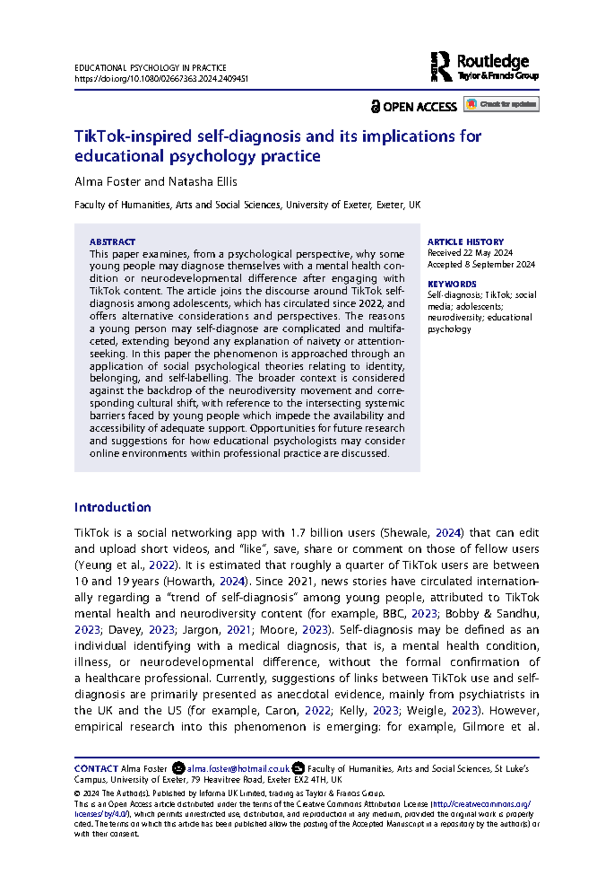 **Educational Psychology Insights on TikTok-Driven Self-Diagnosis ...