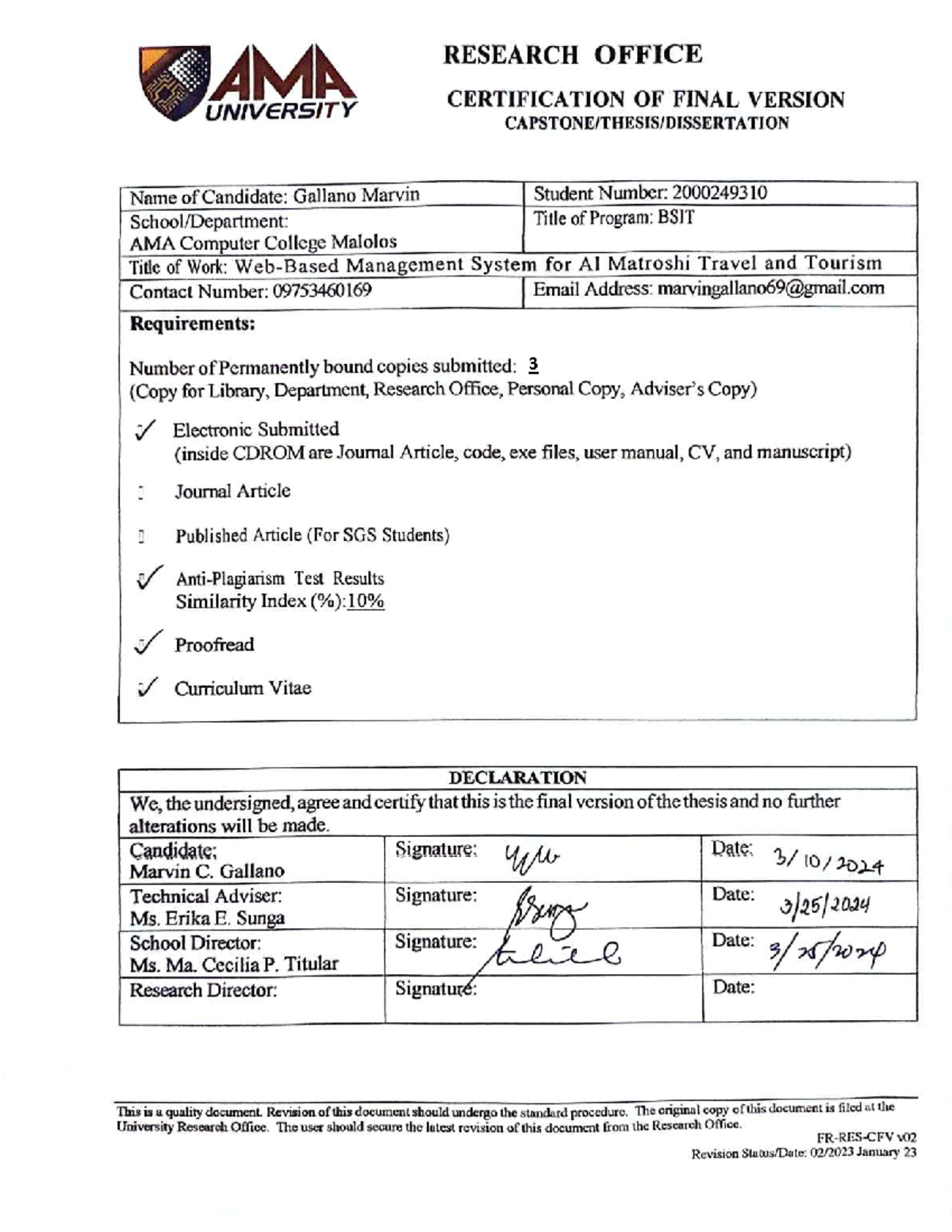 BSIT Certificate of Final Version for Management System Thesis - Studocu