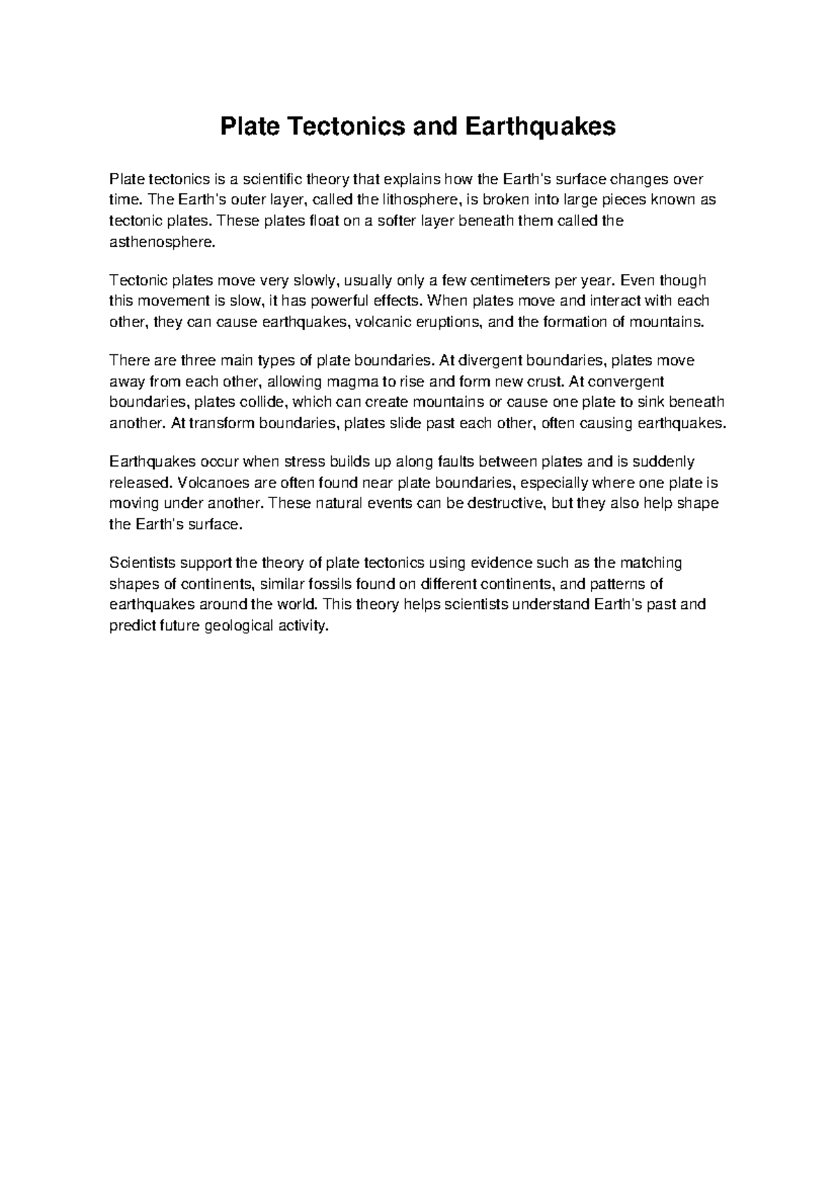 Plate Tectonics and Earthquakes: A Comprehensive Report - Studocu