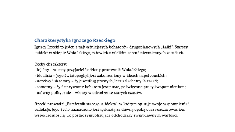 Rzecki charakterystyka - Charakterystyka Ignacego Rzeckiego Ignacy ...