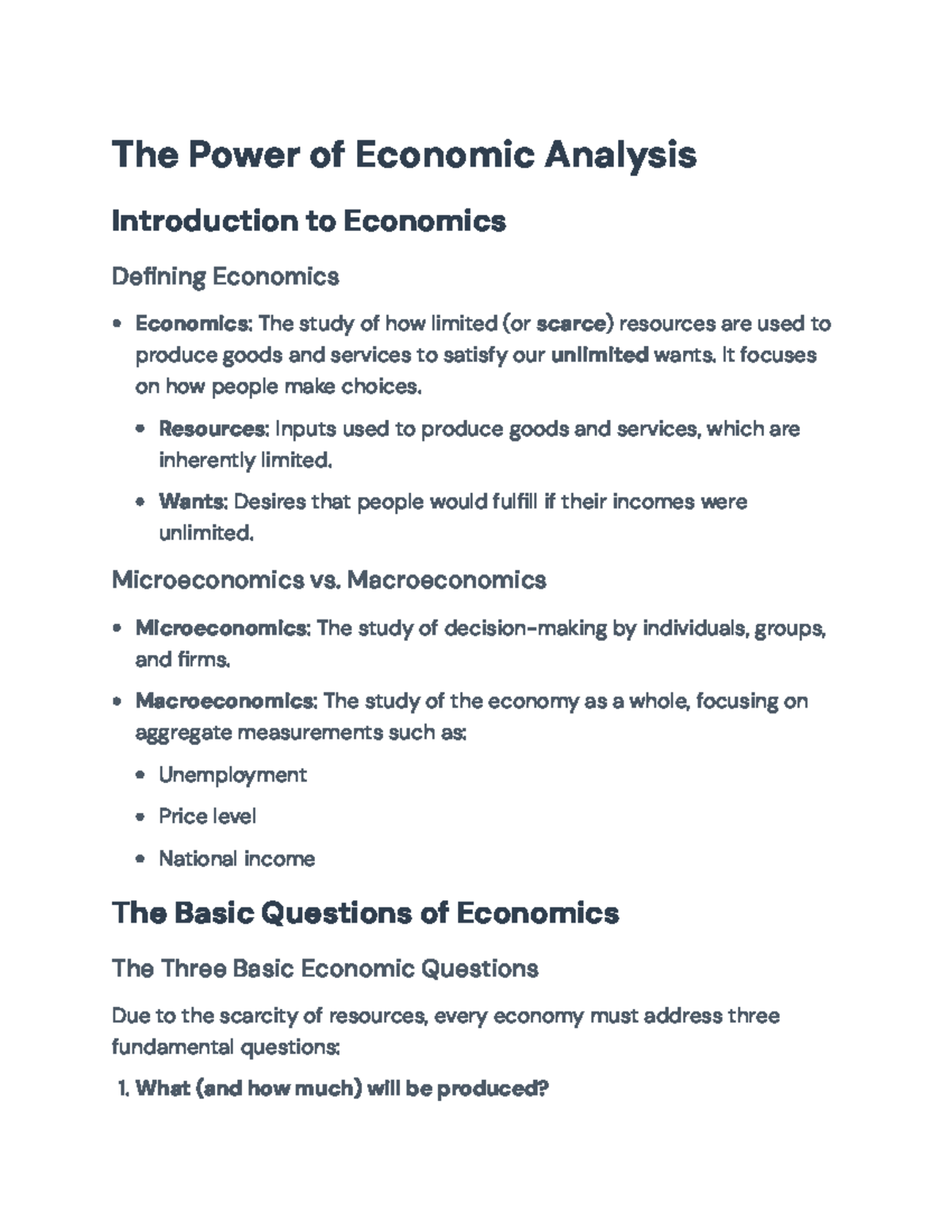 Introduction to Economics: Key Concepts and Basic Questions - The Power ...