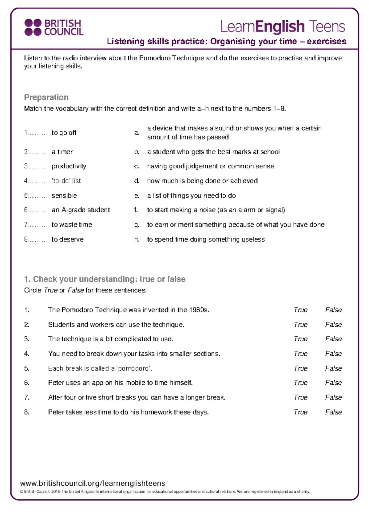 Listening Skills Practice: Organising Your Time Exercises (4.1) - Studocu