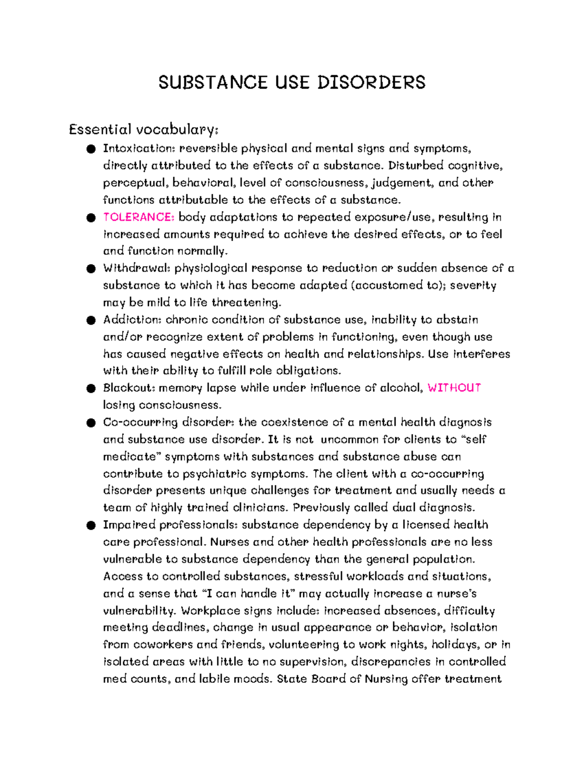 SUBSTANCE USE DISORDERS: Assessment & Treatment Protocols (NURS 101 ...