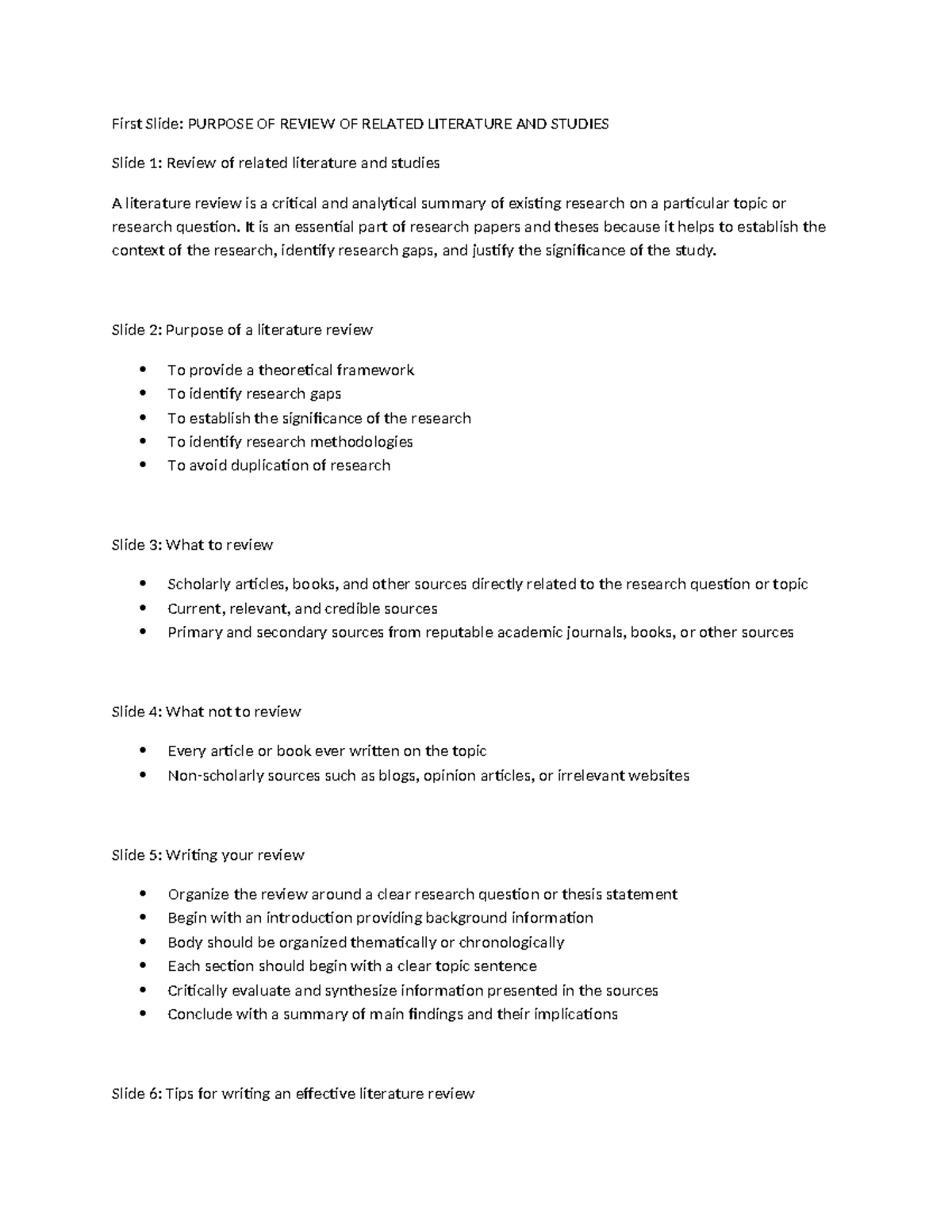 RRL PPT - A Comprehensive Guide to Literature Review Techniques - Studocu