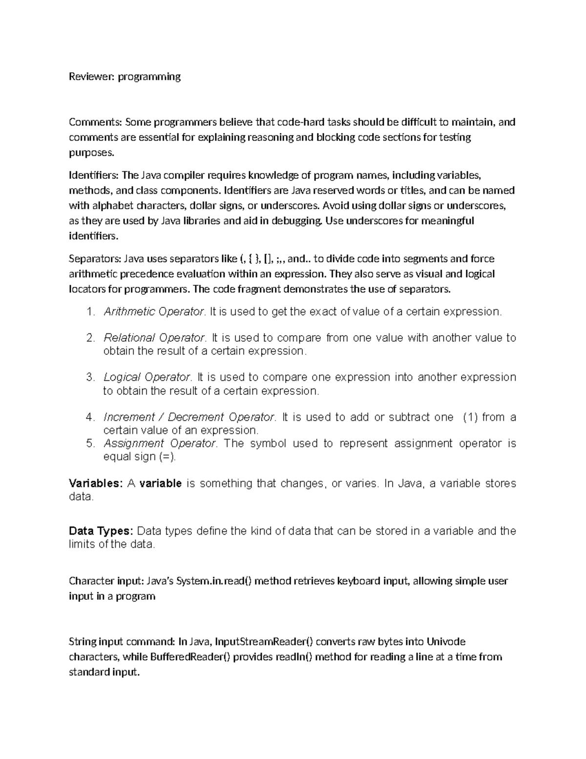Reviewer - Identifiers: The Java compiler requires knowledge of program ...