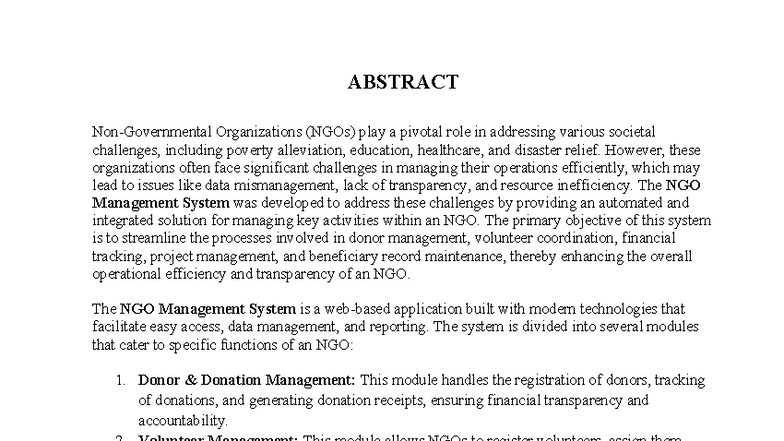 NGO Management System: Streamlining Operations for NGOs - Studocu