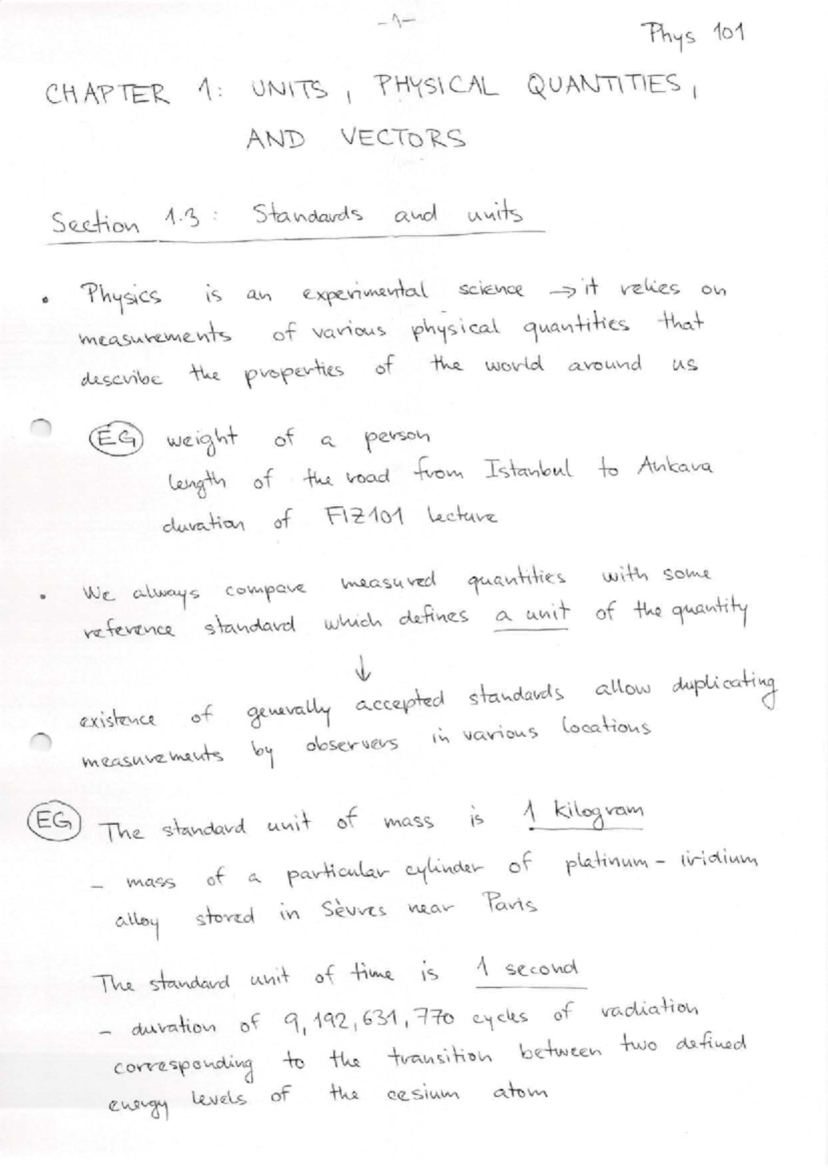 FIZ101E Chapter 01: Units, Quantities, and Vectors Overview - Studocu