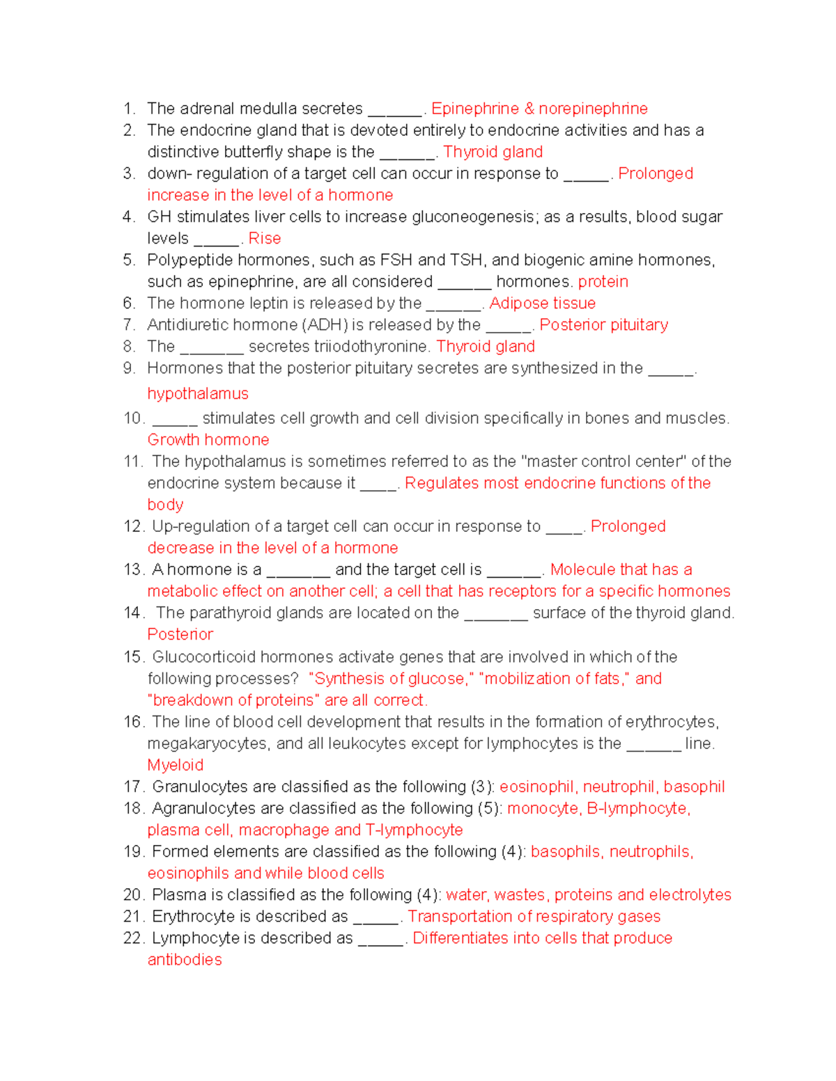 BIO202 - Endocrine System & Blood Functions Overview - Studocu