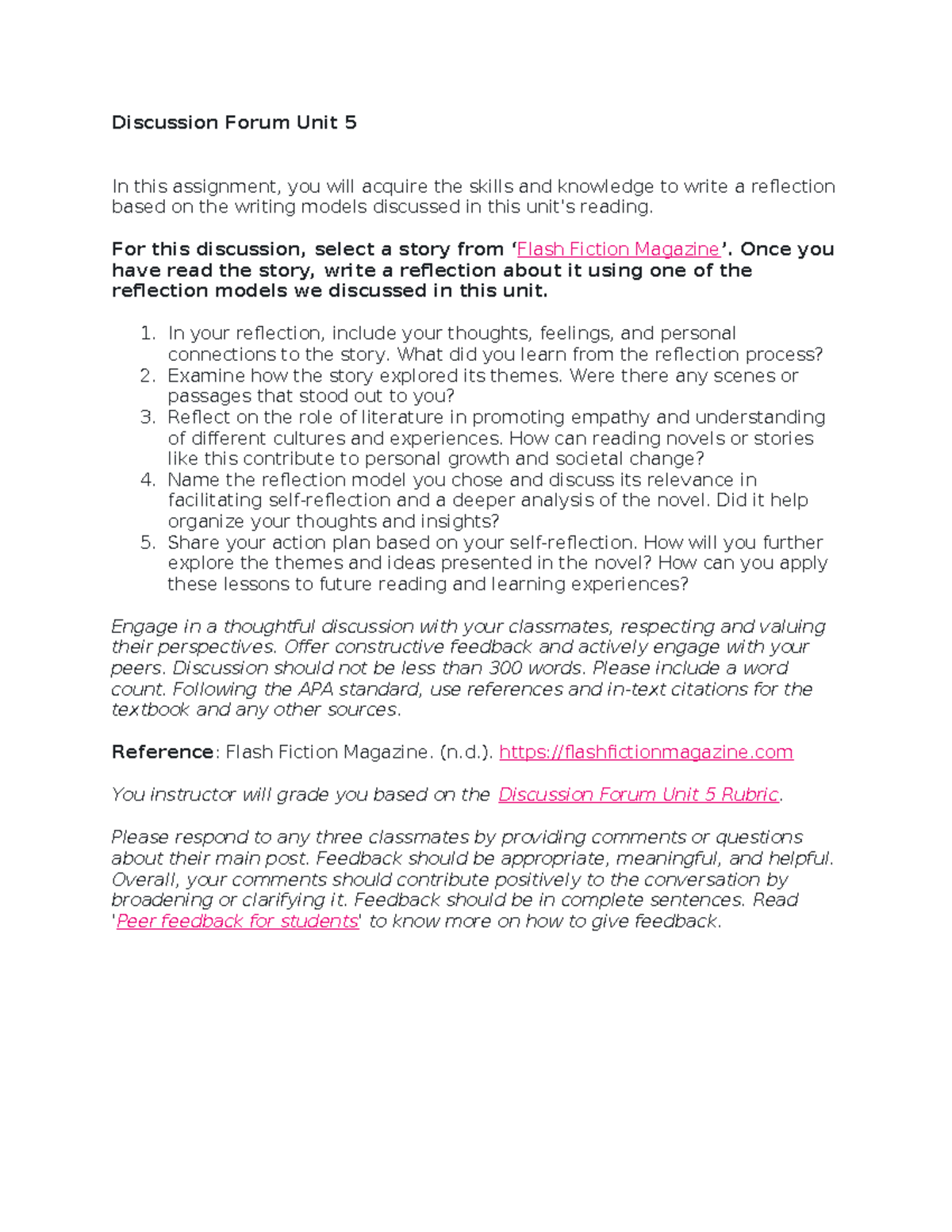 ENGL 1102-Reflection Assign on Flash Fiction Magazine for Unit 5 - Studocu