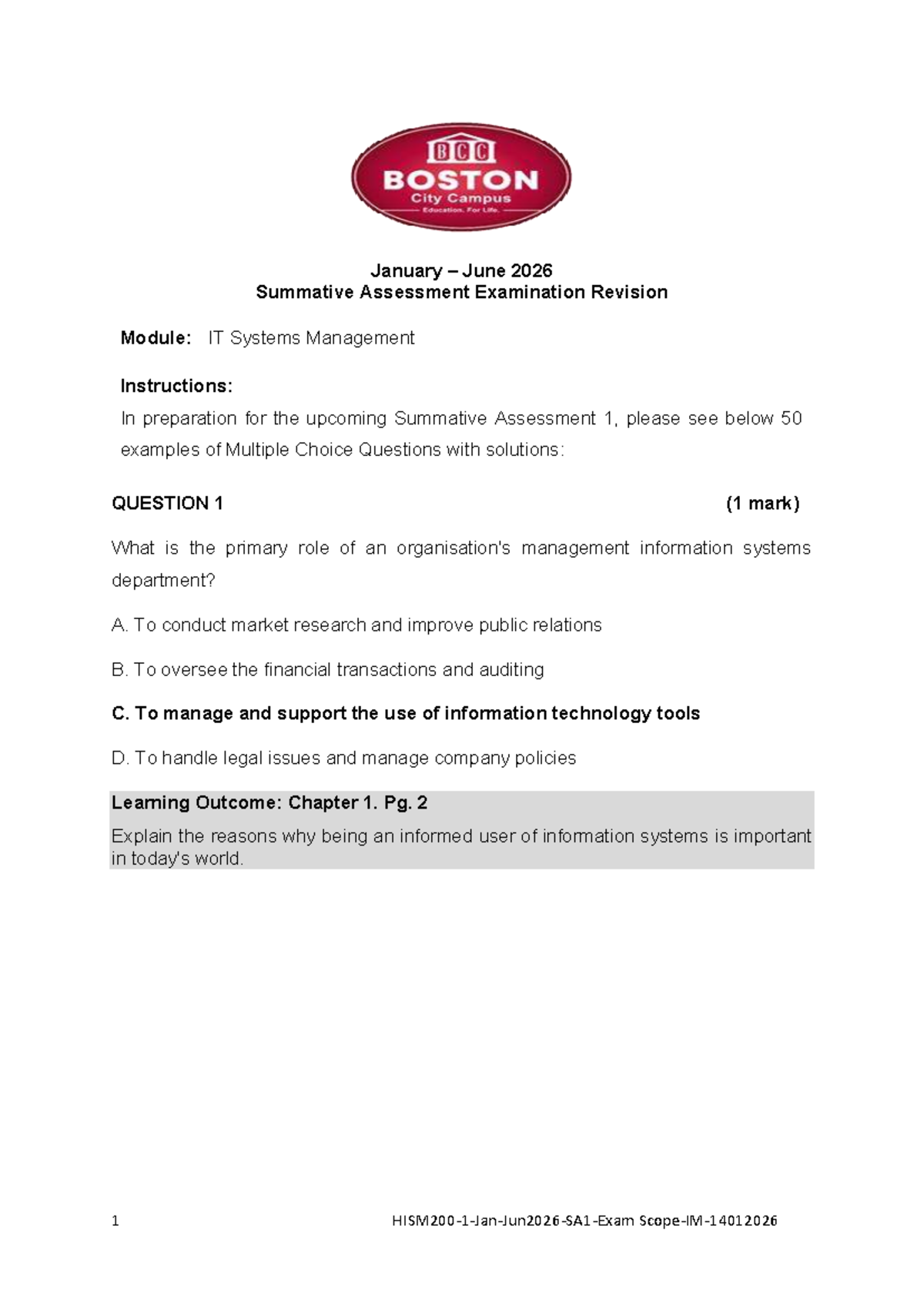 HISM200-1 January-June 2026 Summative Assessment Revision: IT Systems ...