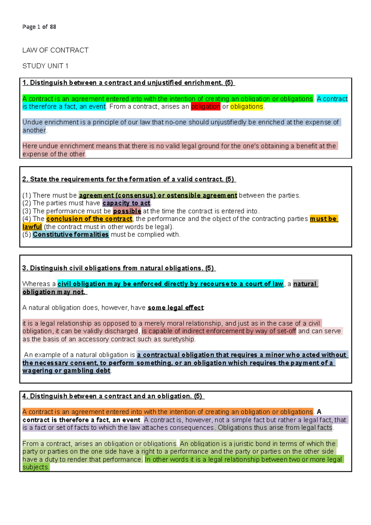 PVL3702 - Law of Contract: Key Concepts and Distinctions Explored - Studocu