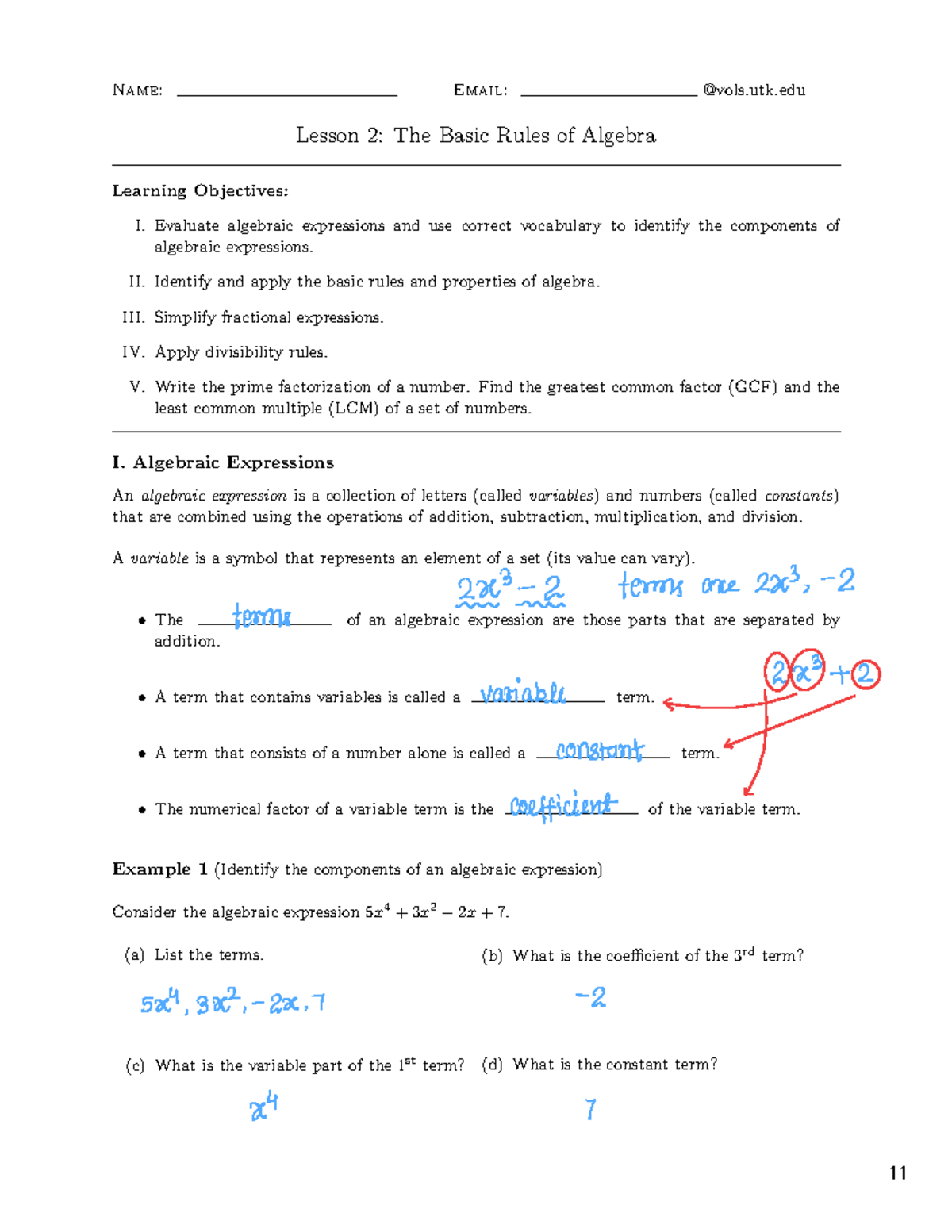 Math 119 Lesson 2: Basic Rules of Algebra & Fraction Ops - Studocu