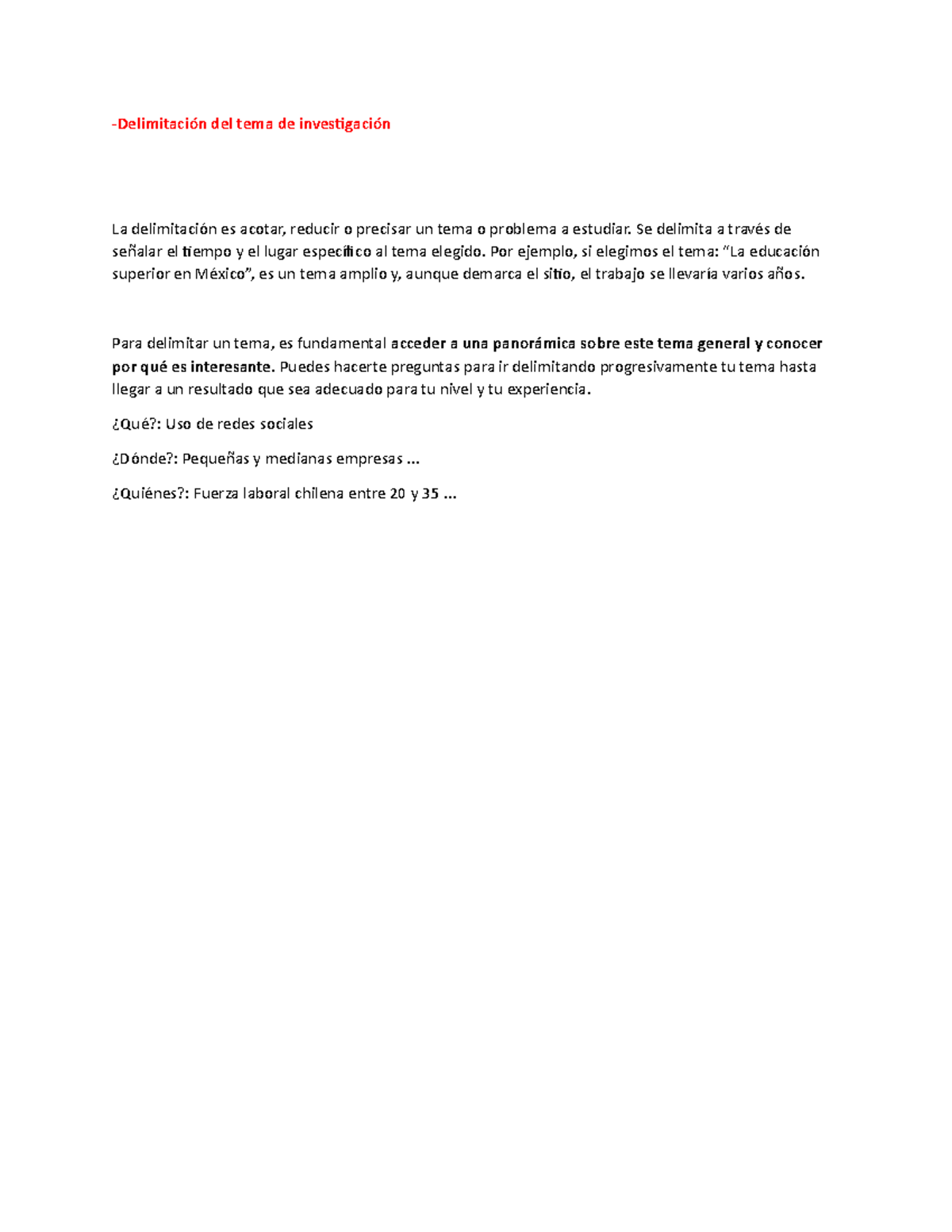 Delimitación del Tema de Investigación: Guía y Ejemplos Prácticos - Studocu