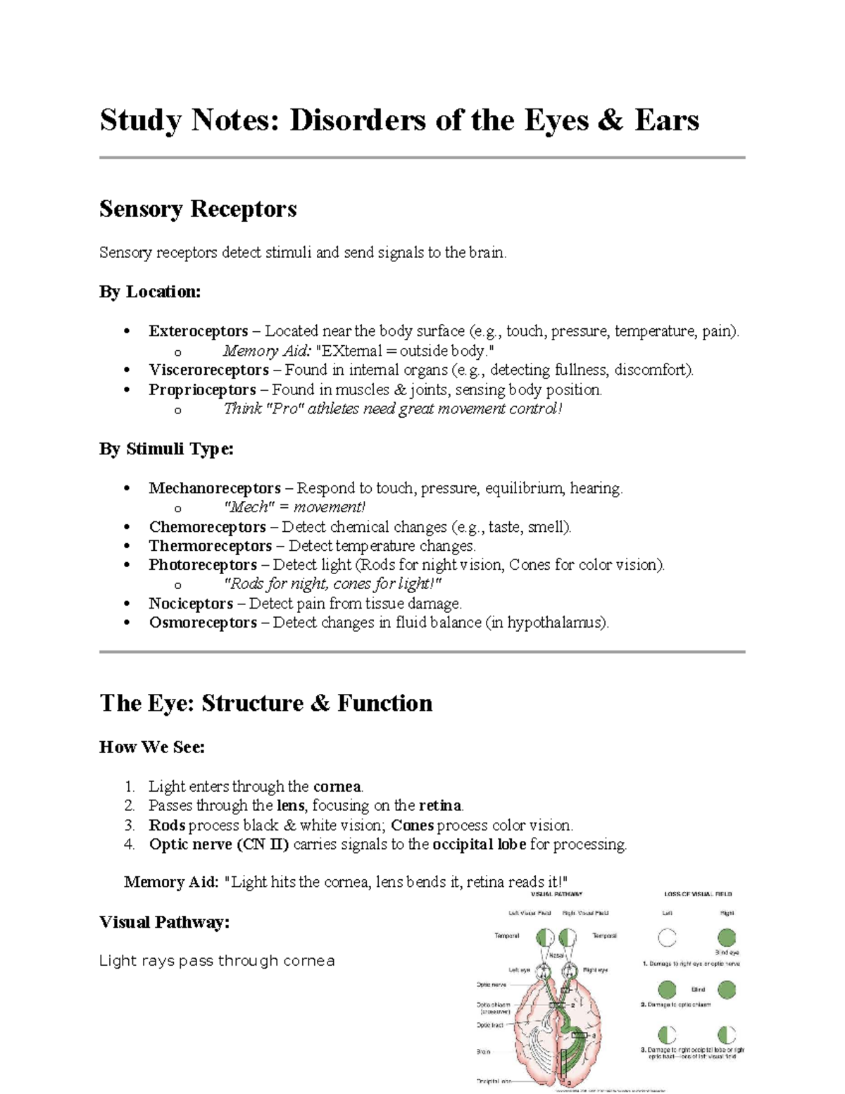 Eyes , ears Notes- Jerrys Notes - Study Notes: Disorders of the Eyes ...