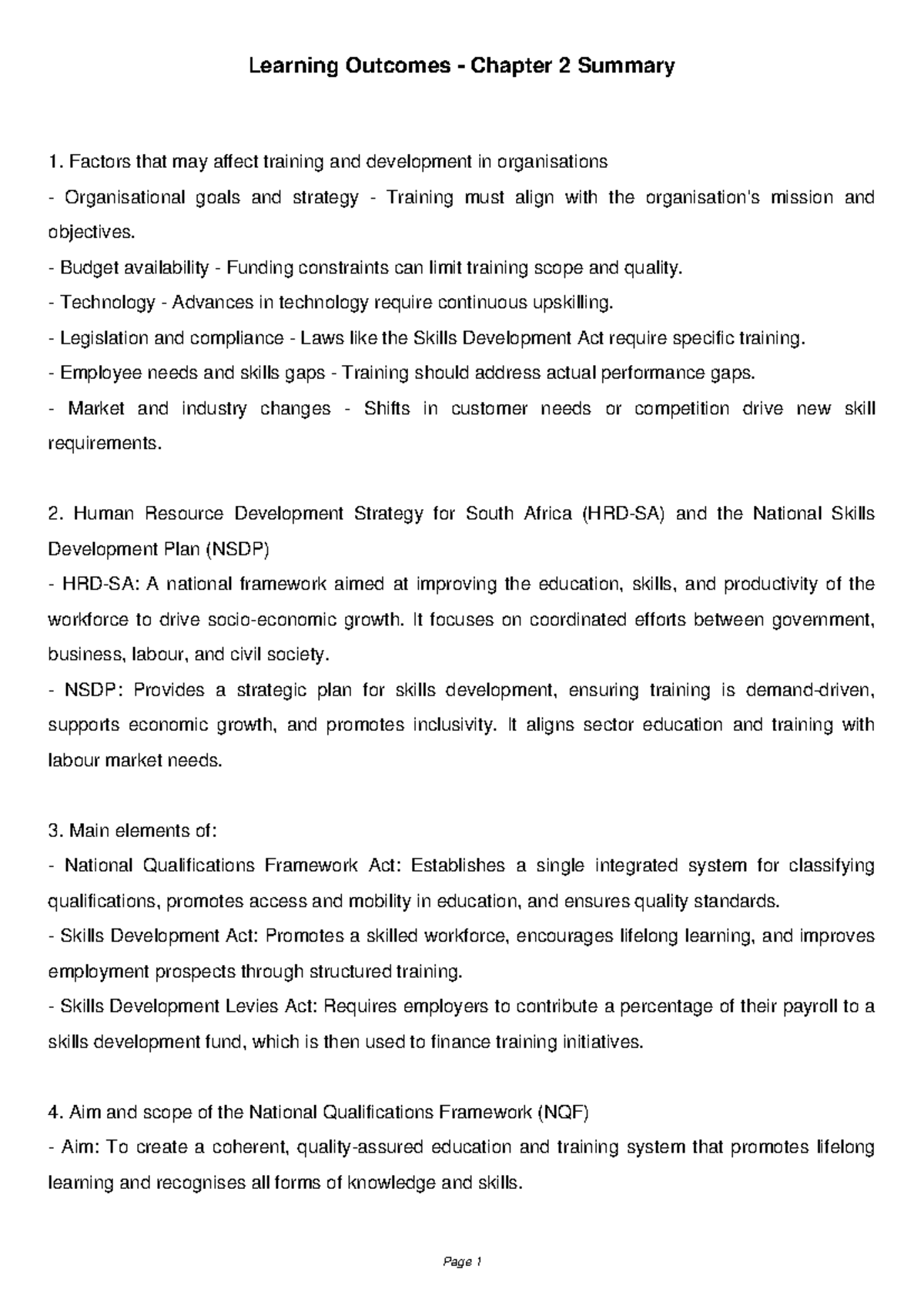 Learning Outcomes Summary: Factors Affecting Training & Development ...