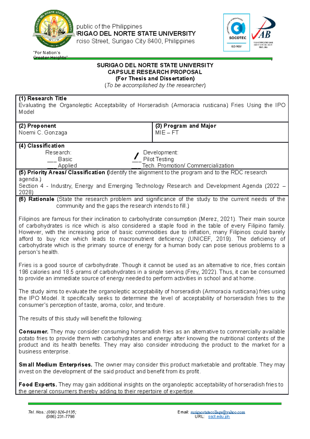 Gonzaga SNSU Grad School Capsule Proposal - SURIGAO DEL NORTE STATE ...