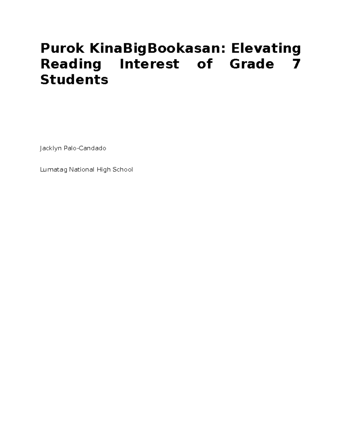Action Research Proposal: Enhancing Reading Skills in Grade 7 Students ...