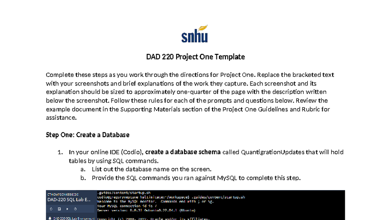 DAD 220 Project One: Database Creation and SQL Queries Guide - Studocu