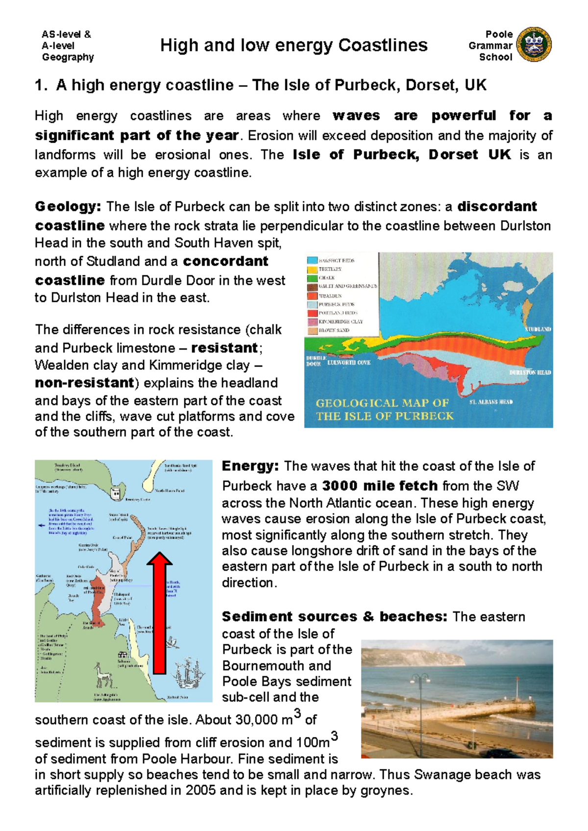 Geography 1g: High & Low Energy Coastlines Case Study Notes - Studocu
