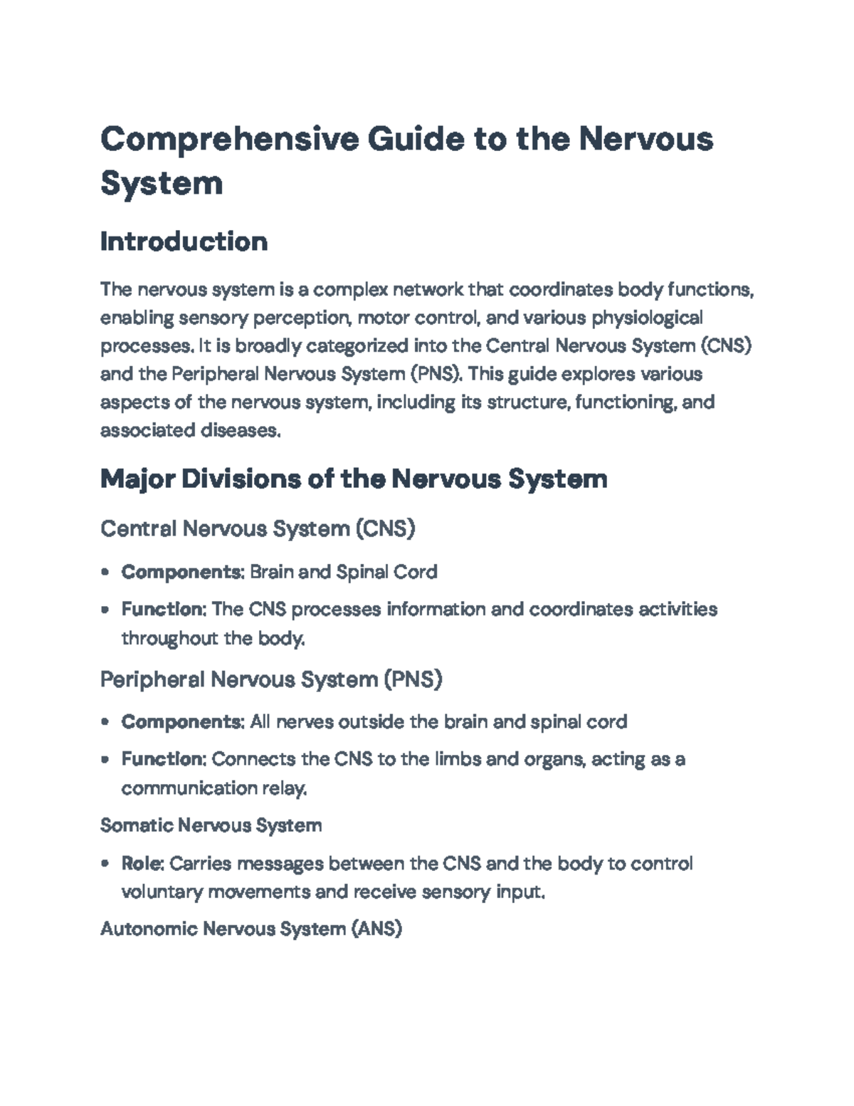 Nervous System Overview: Structure, Function, and Common Diseases ...