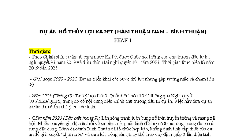 DỰ ÁN HỒ THỦY LỢI KAPET: Tác Động và Pháp Lý (Môn Luật Môi Trường ...