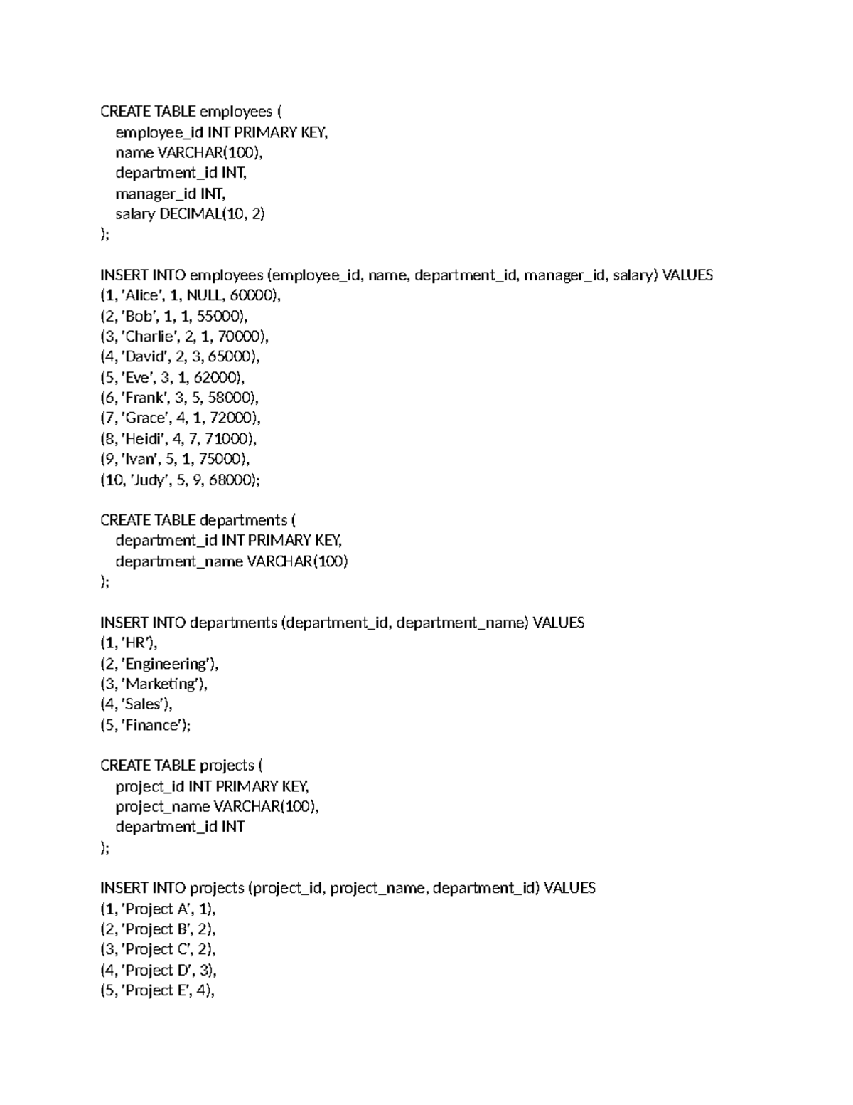 MySQL Query Exercises: Employee, Department, and Project Data - Studocu
