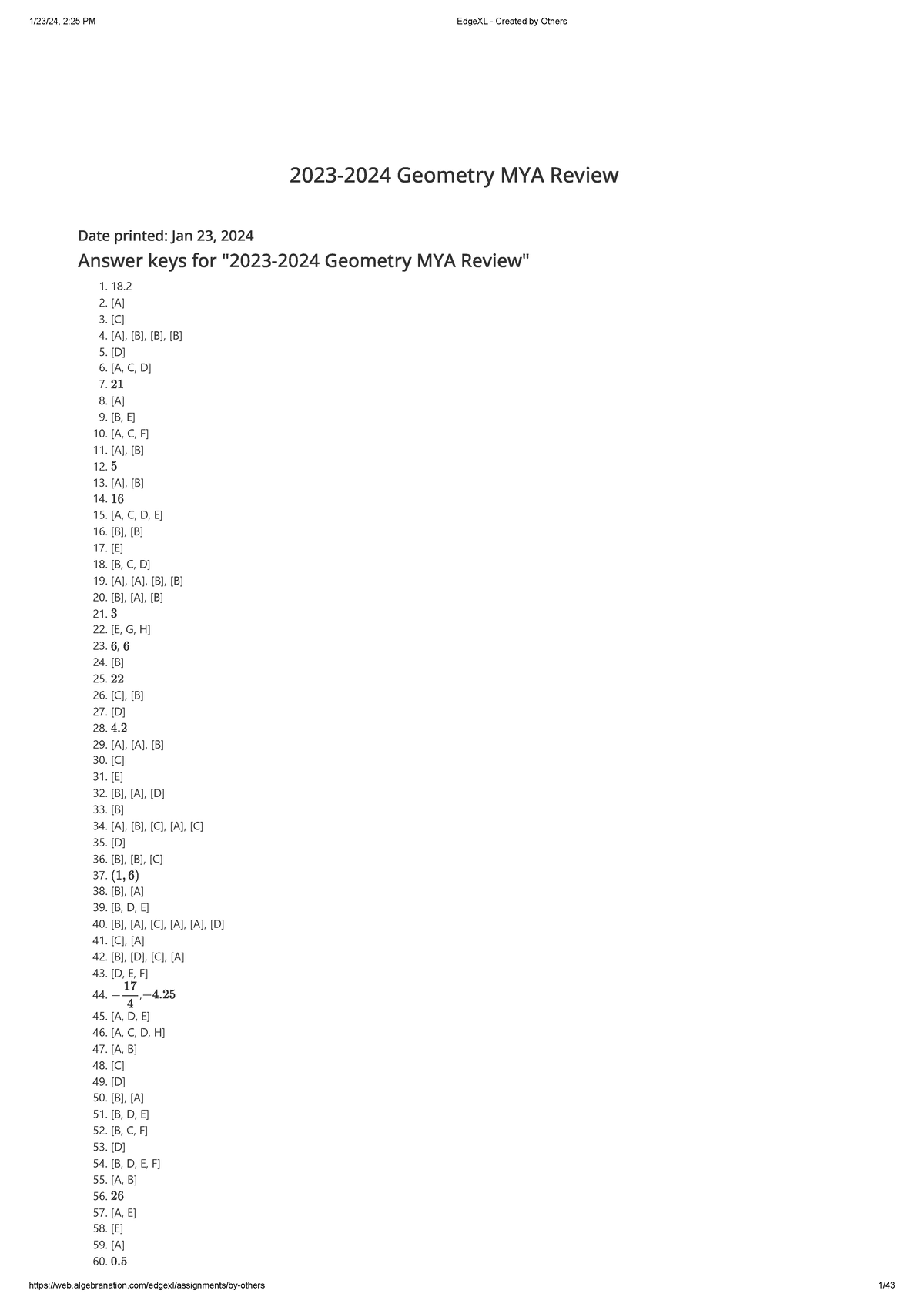 Geometry 2023-2024 Mid-Year Review Answer Keys - Studocu