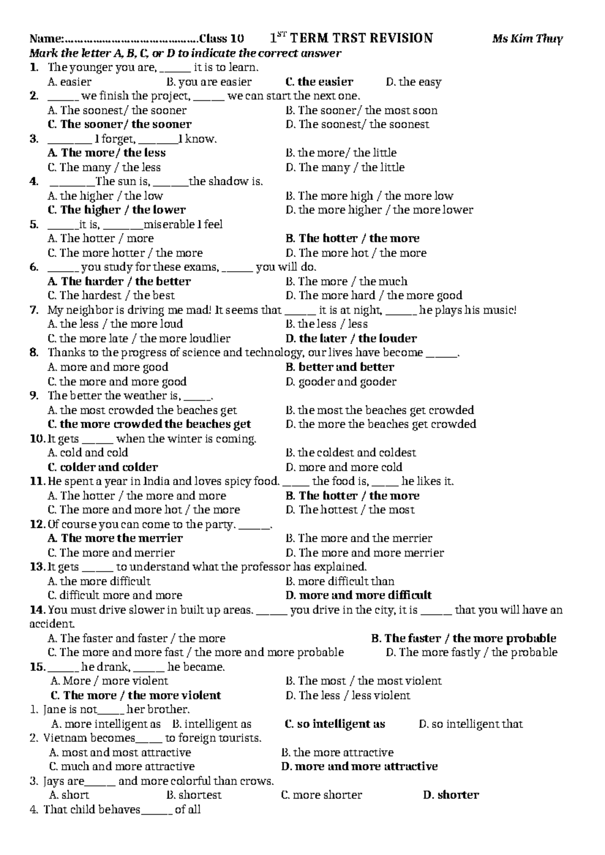 1ST TERM TRST REVISION (AV11) - Multiple Choice Questions - Studocu
