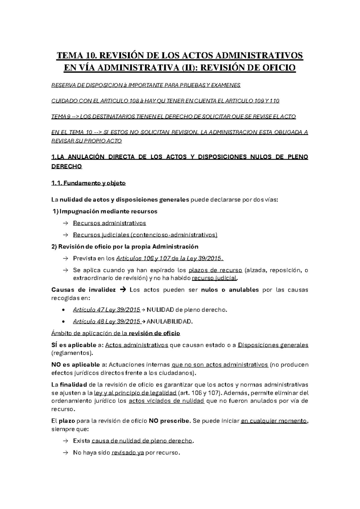 TEMA 10: REVISIÓN DE ACTOS ADMINISTRATIVOS EN VÍA ADMINISTRATIVA - Studocu