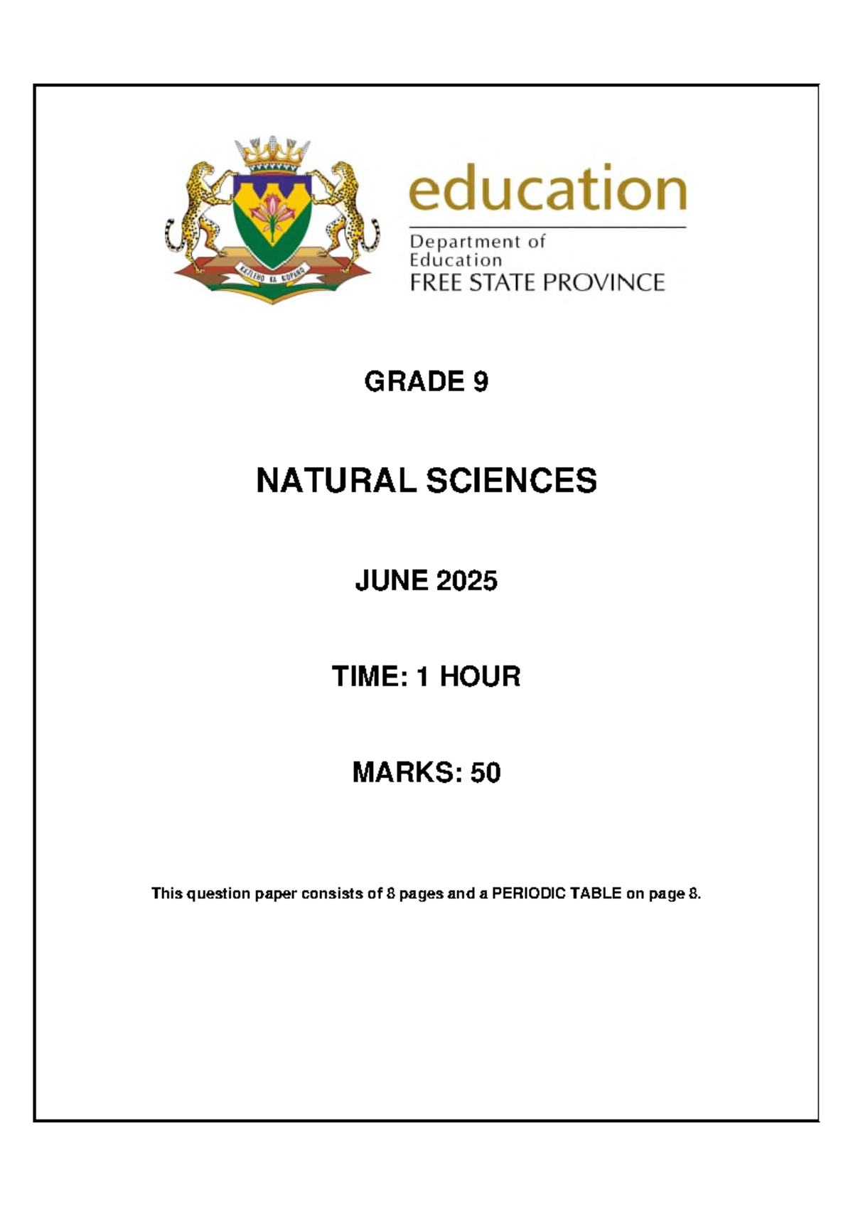 NS 9 JUNE 2025 NATURAL SCIENCES QUESTION PAPER - Studocu