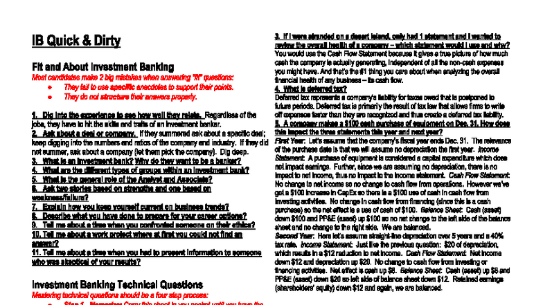 IBD Quick and Dirty: Key Concepts in Investment Banking - Studocu