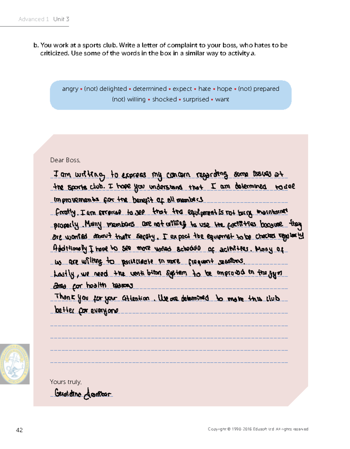 Letter of Complaint to Boss - Advanced 1 Unit 3 - Studocu