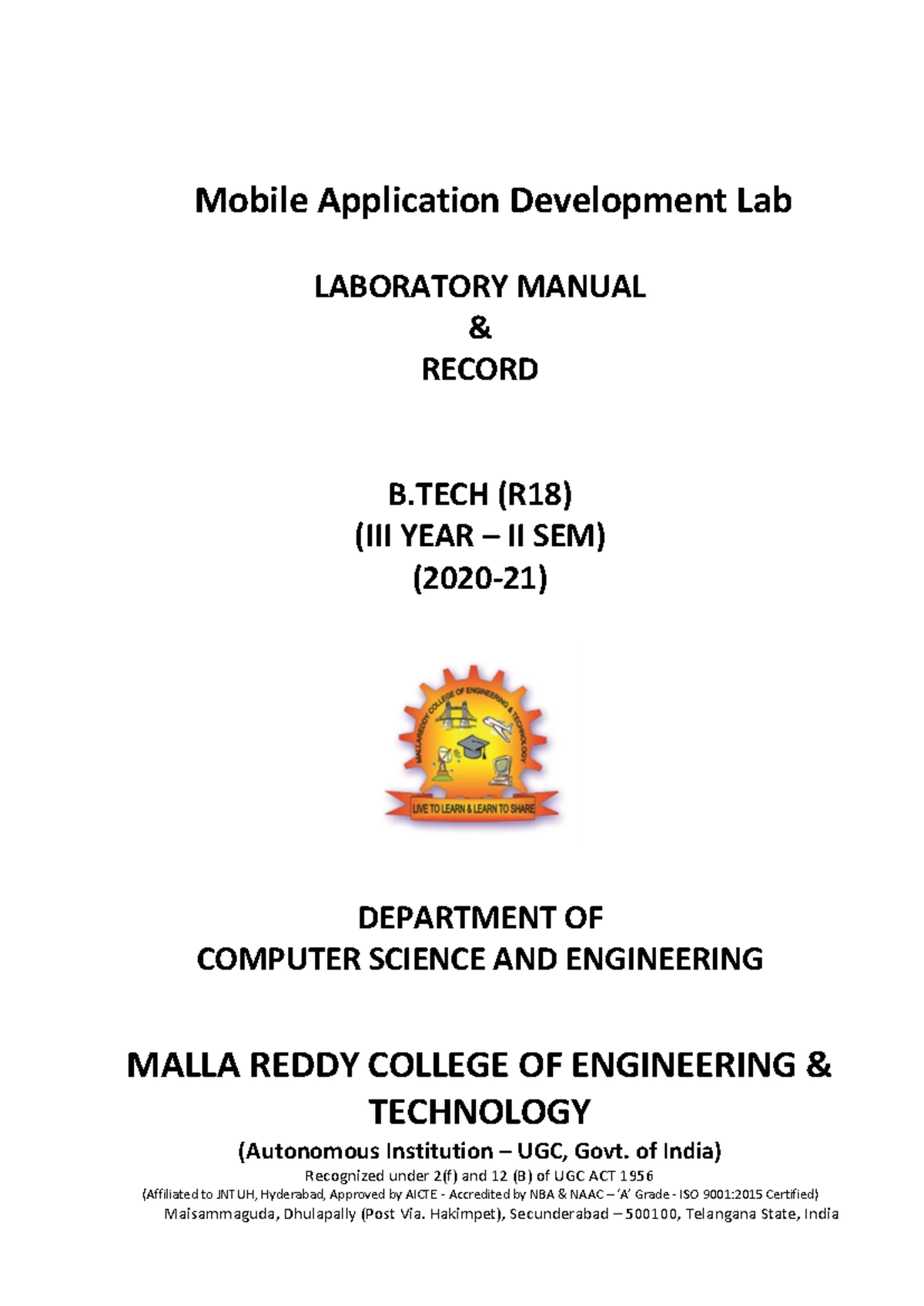 FULL Stack Development LAB - FULL STACK DEVELOPMENT LABORATORY MANUAL [R20A0589] B III YEAR – II ...