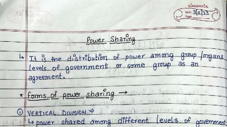 Power sharing - Best notes - Social Science Class 10 - ' ♦ I ' , : f I ...