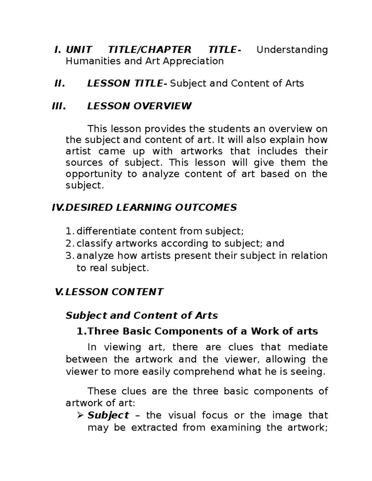 Subject & Content of Arts: A Comprehensive Overview on Art Appreciation ...