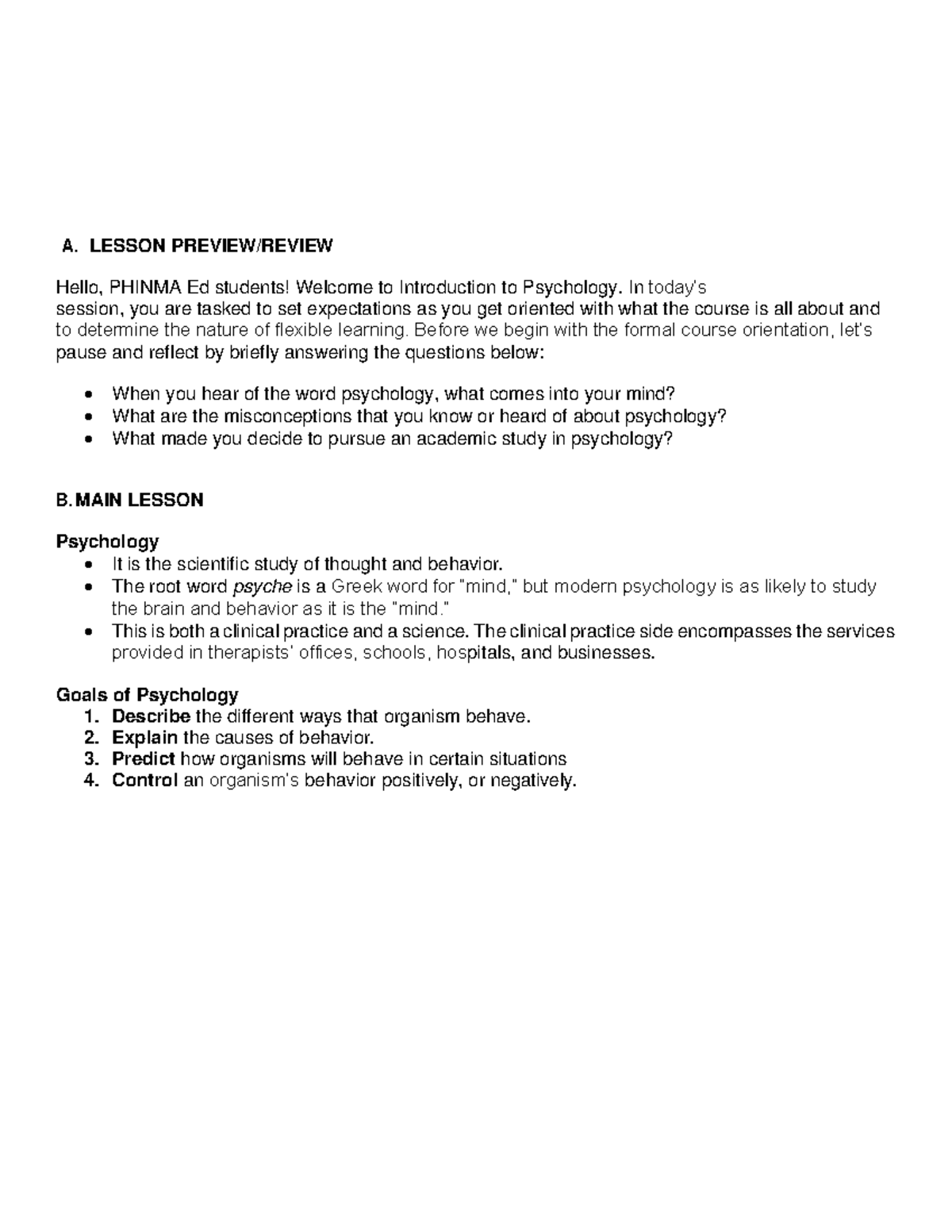Introduction to Psychology: Lesson Overview (PSY101) - Studocu
