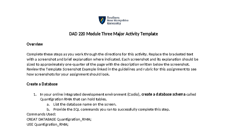 DAD 220 Module 3 Major Activity: Database Creation Guide - Studocu